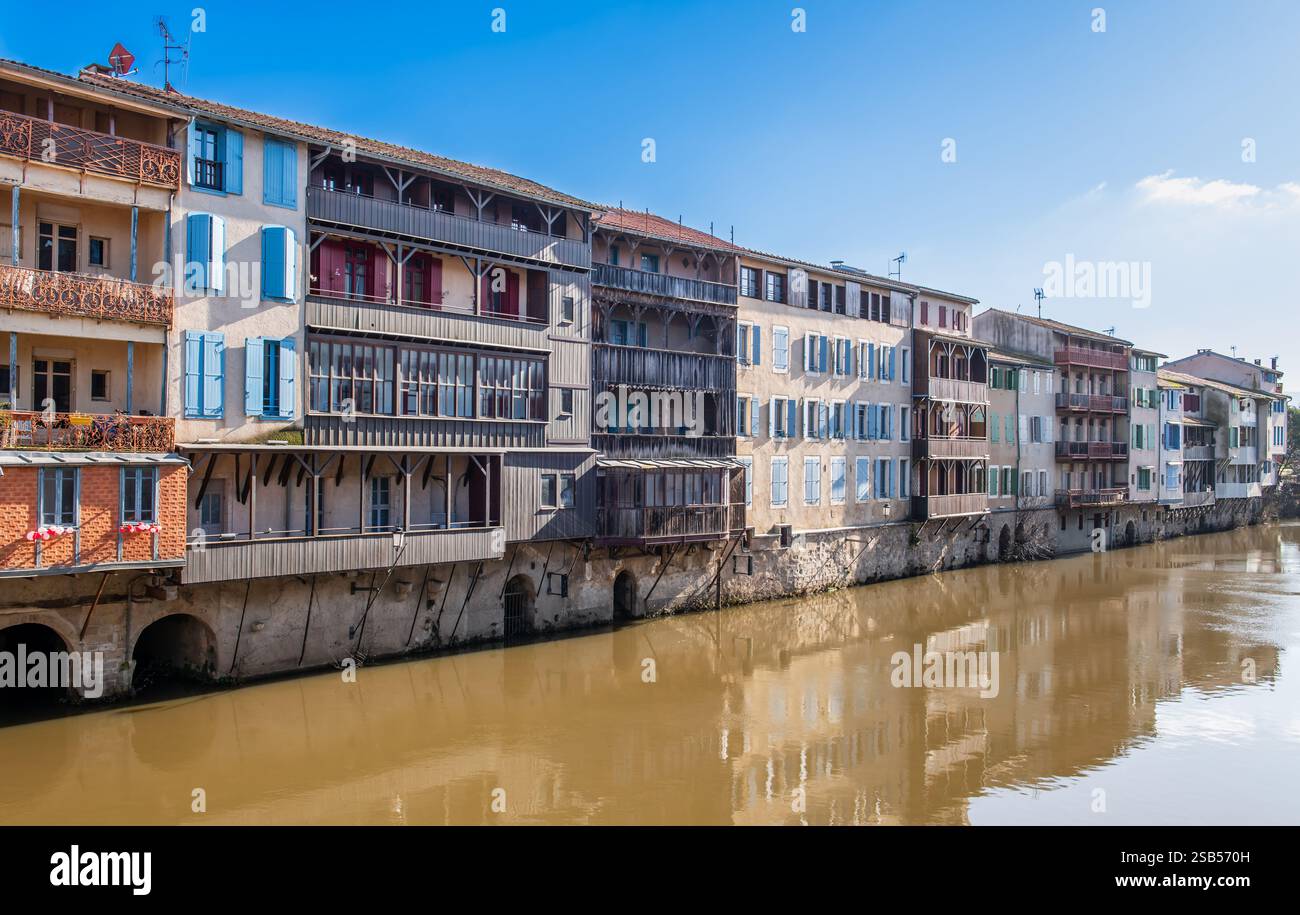 Facades of houses in the town of Castres on the Agout River in ...