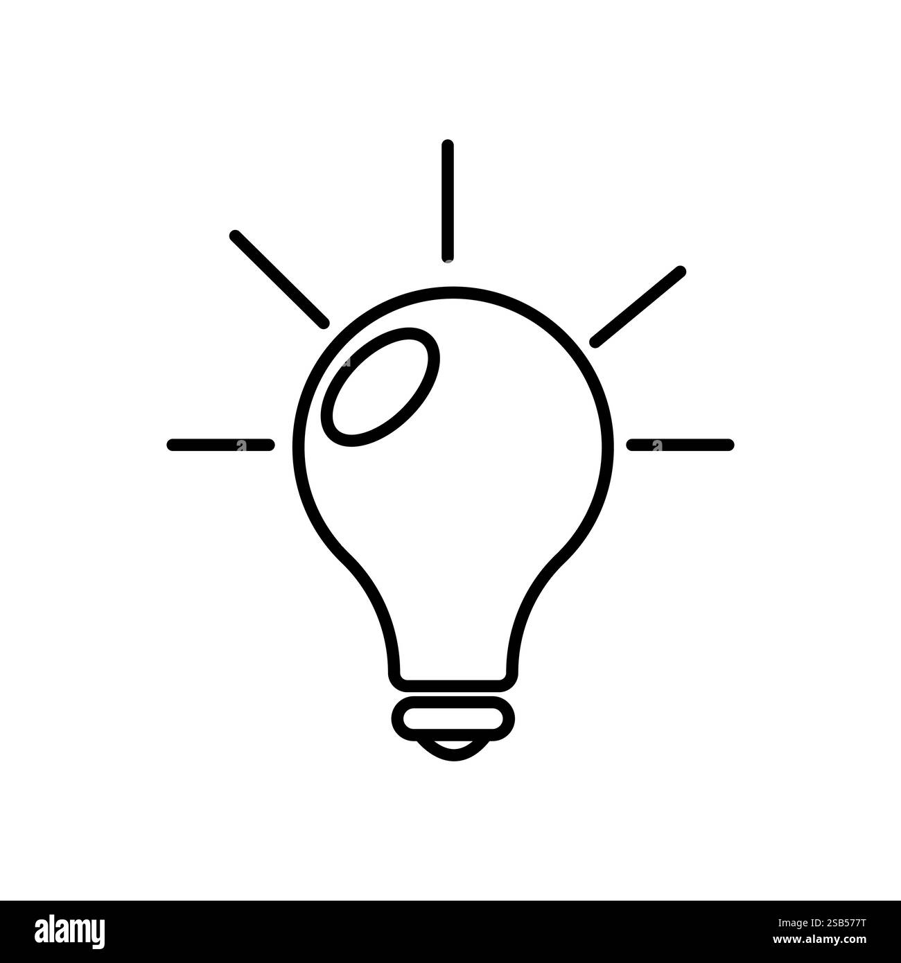 A simple line drawing of a light bulb with rays emanating from the top ...