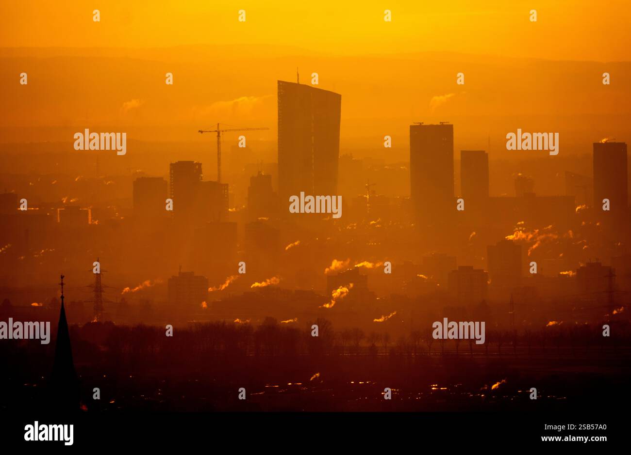 Steam rises from buildings around the European Central Bank, centre, in ...