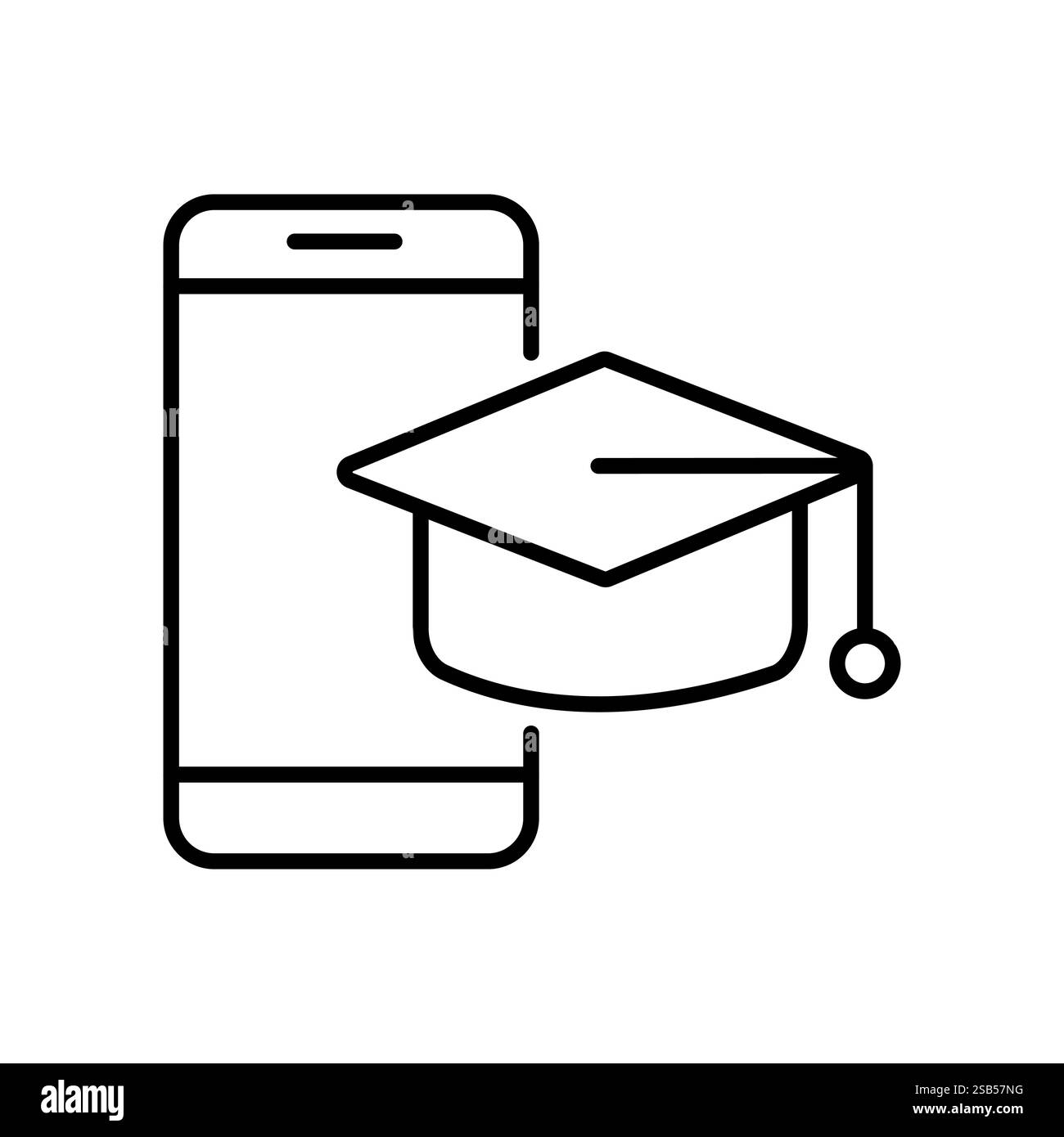 Line drawing icon of a smartphone with a graduation cap Stock Vector ...