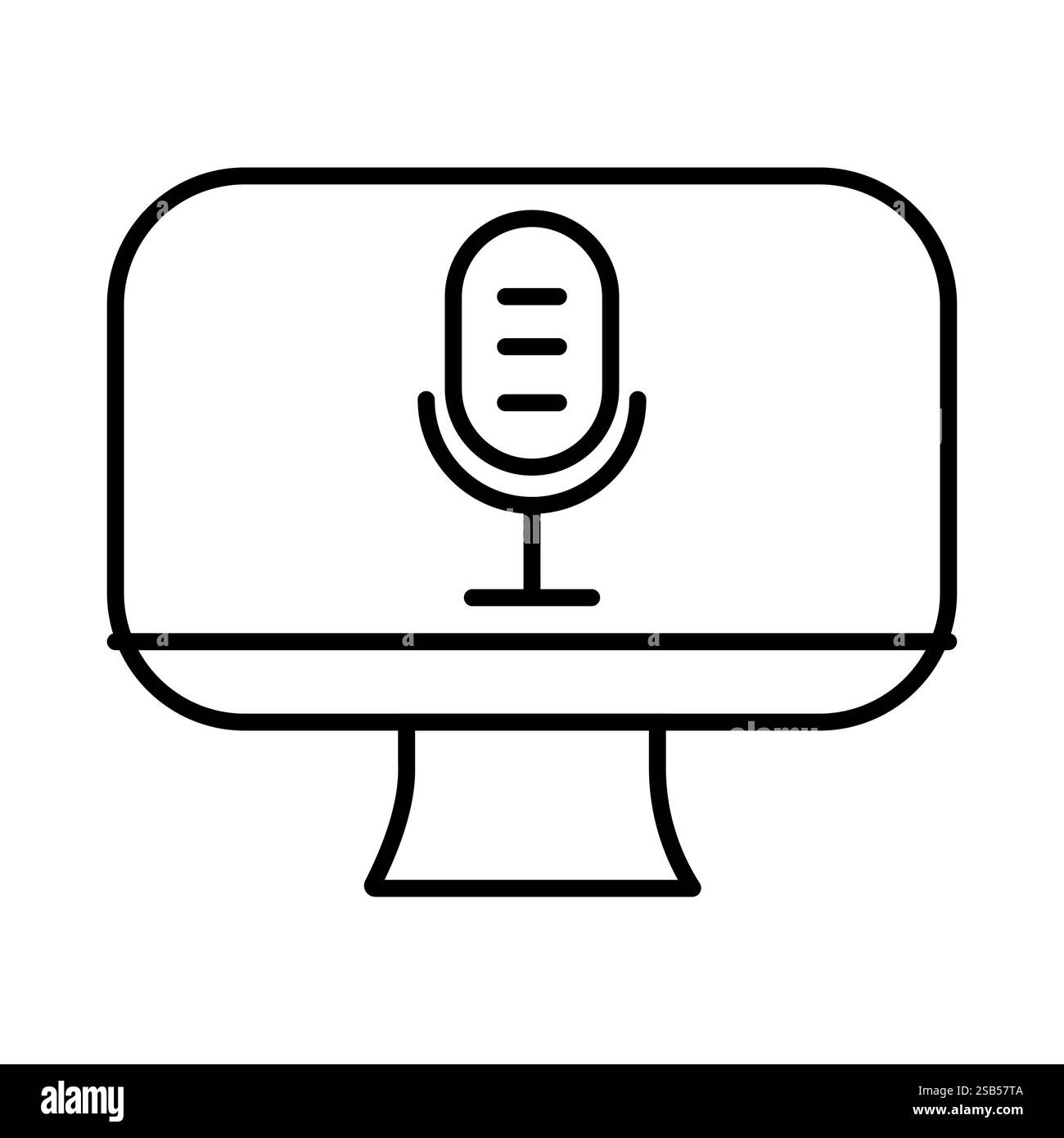 A simple line drawing of a computer monitor screen with a microphone ...