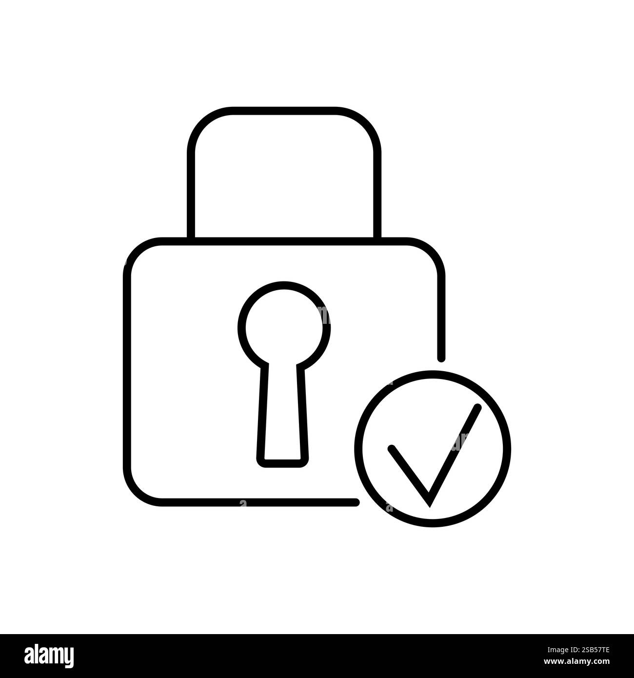 The illustration shows a simple padlock next to a checkmark ...
