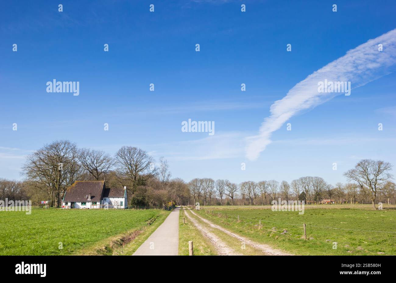 Little white farm at the bicycle path in the Drents-Friese Wold ...