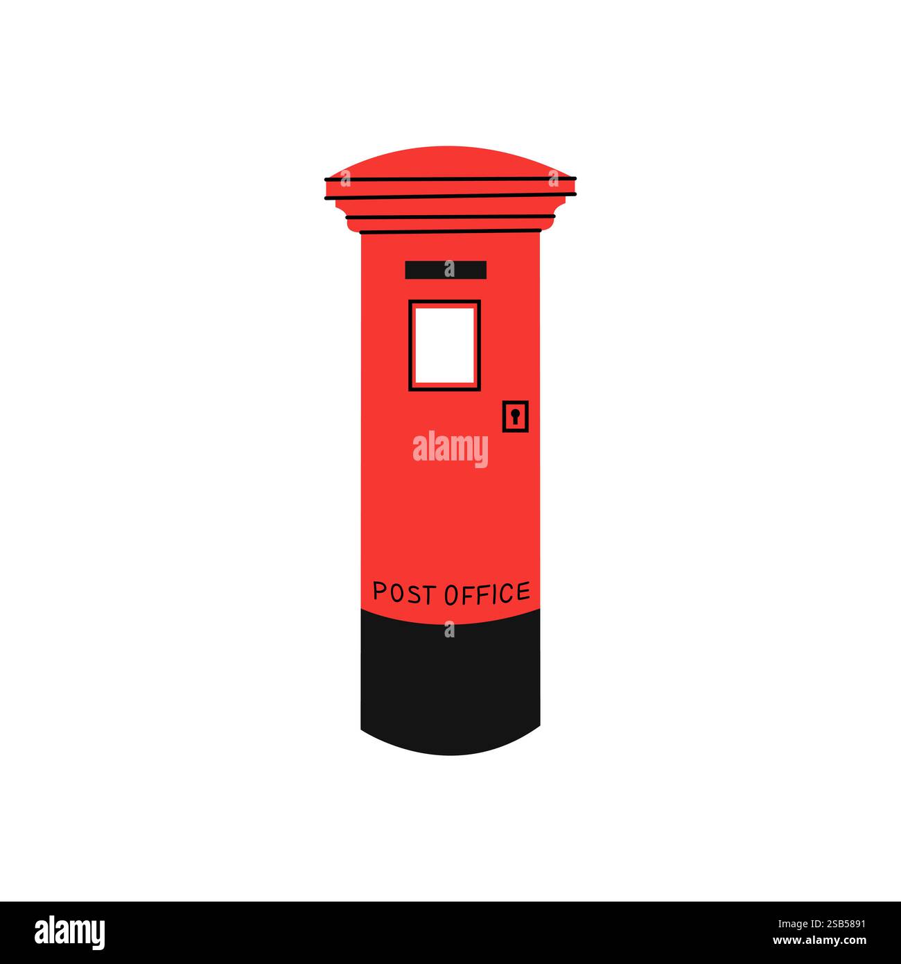 A bright red postal box stands tall against an urban backdrop ...