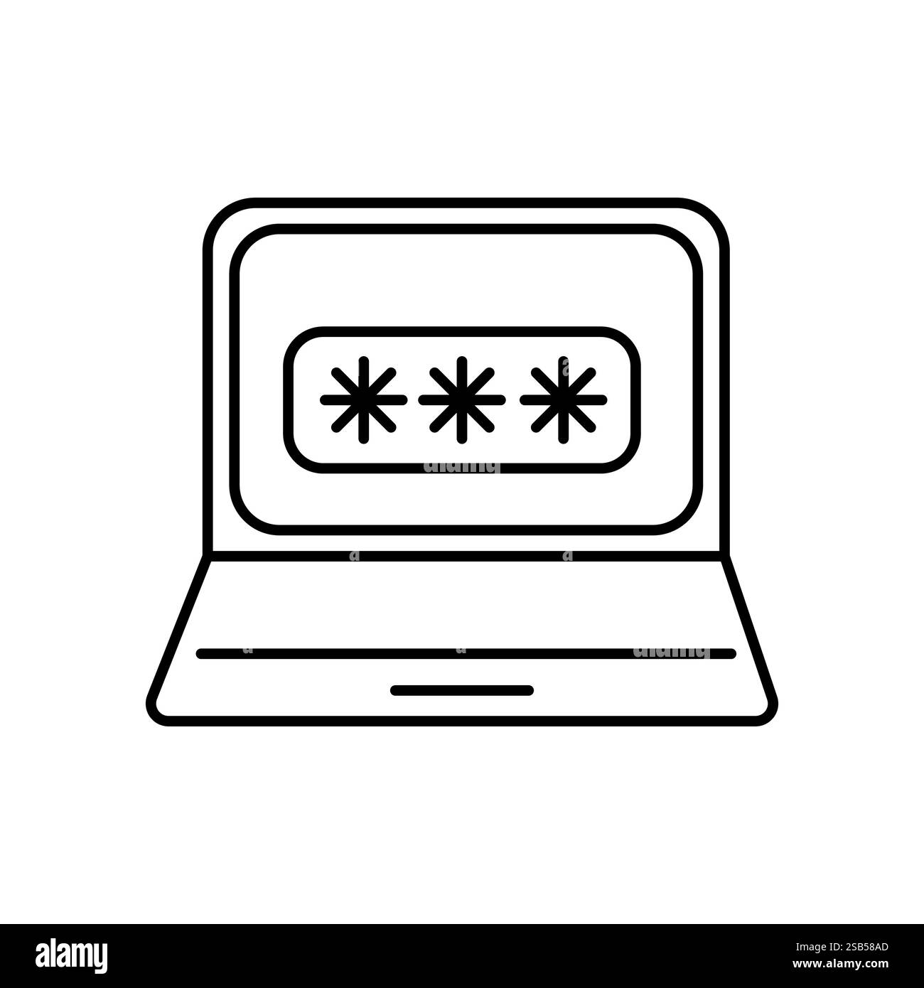 A laptop is depicted showing a password entry screen with asterisks to indicate hidden ...