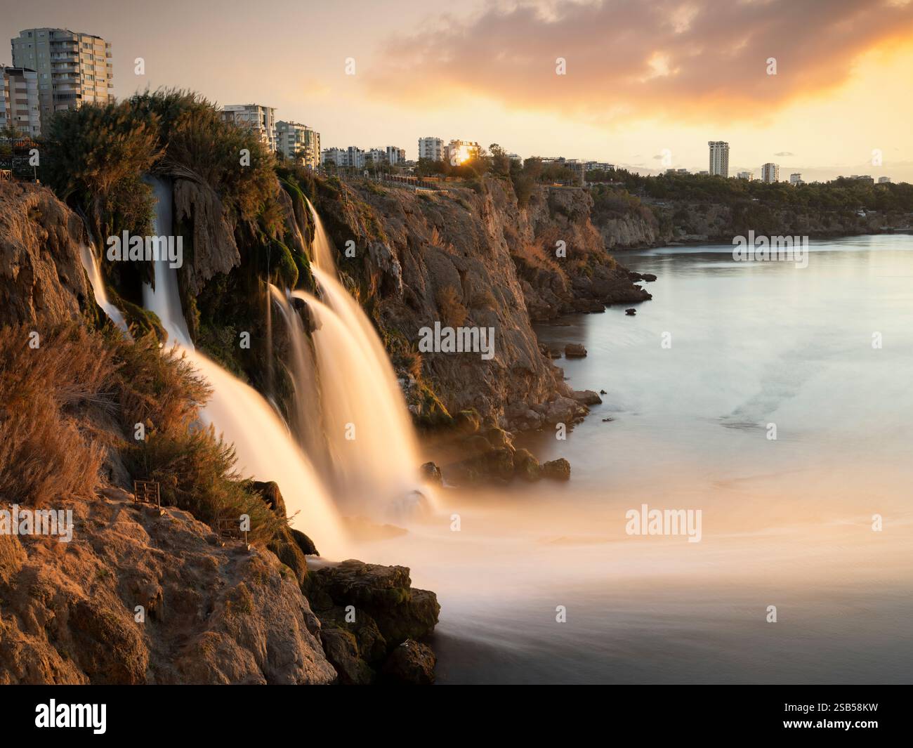 Lower Duden Falls at sunrise. The Mediterranean coast. Duden Waterfall ...