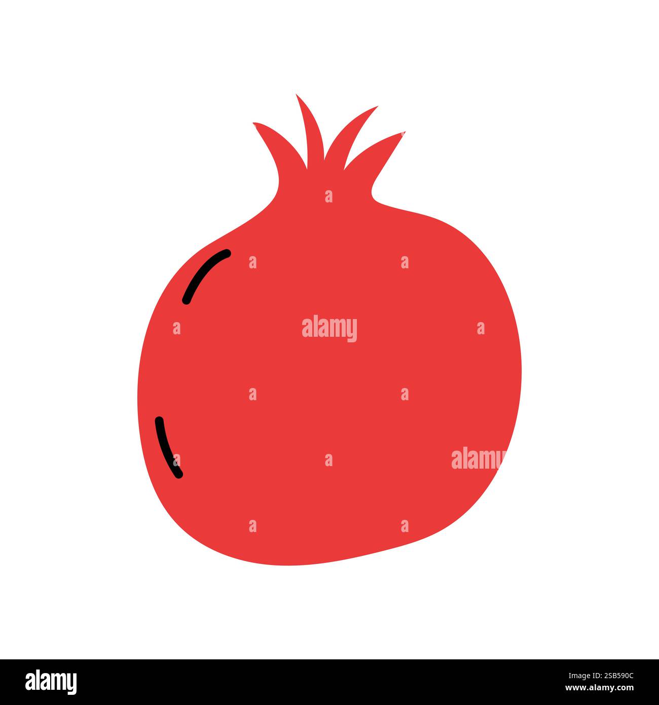 A vibrant red pomegranate is illustrated against a clean white ...