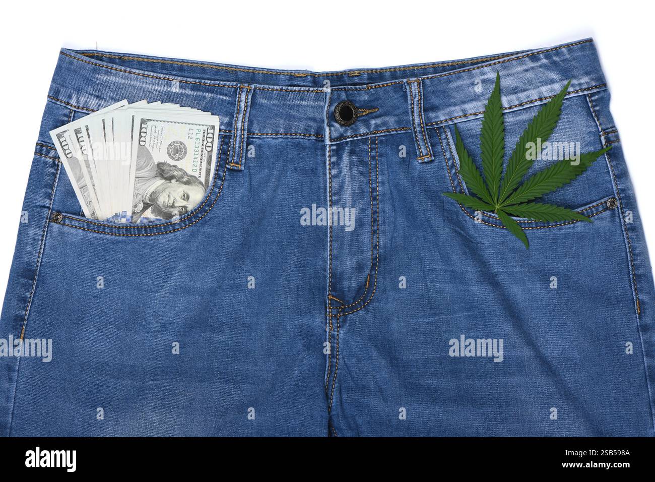 Hemp leaf in jeans pocket. Industrial hemp leaf on jeans fabric. Hemp ...