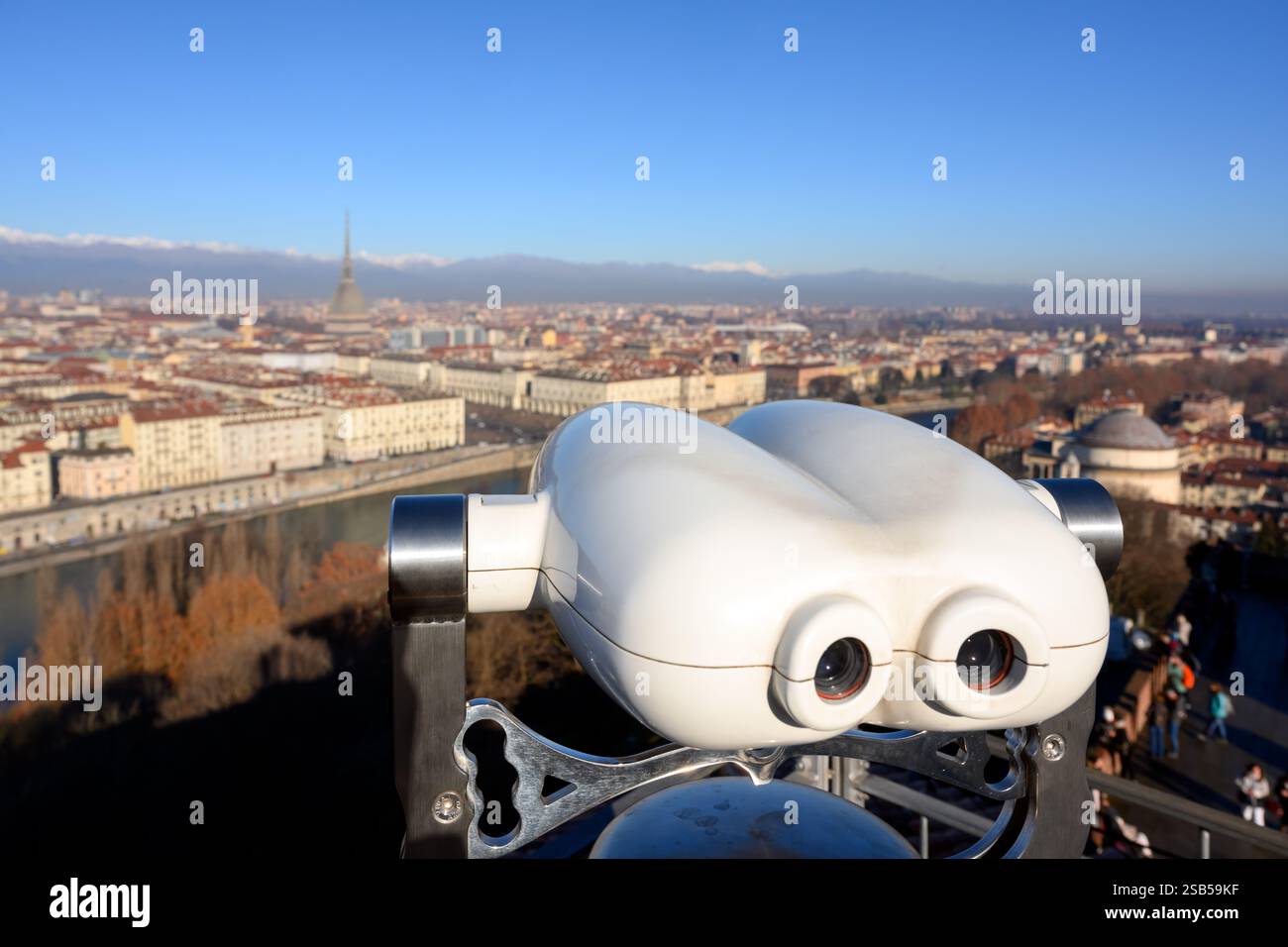 Sightseeing binoculars with Panoramic view of the city of Turin (Torino ...