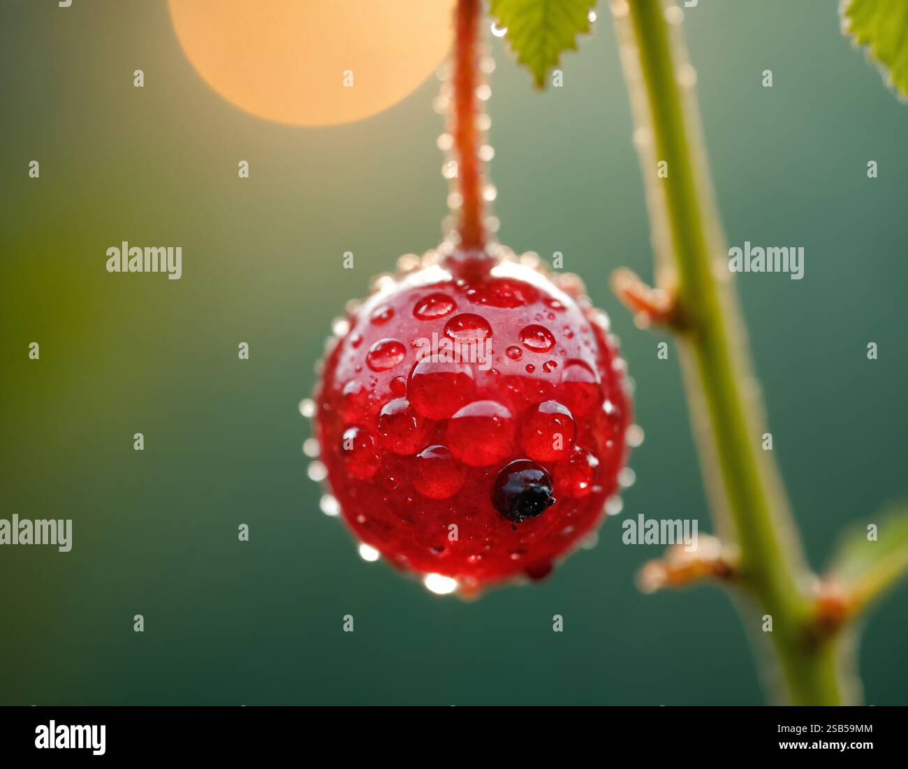 Red currant, fruit, macro, portrait. Red currant with water drops in ...