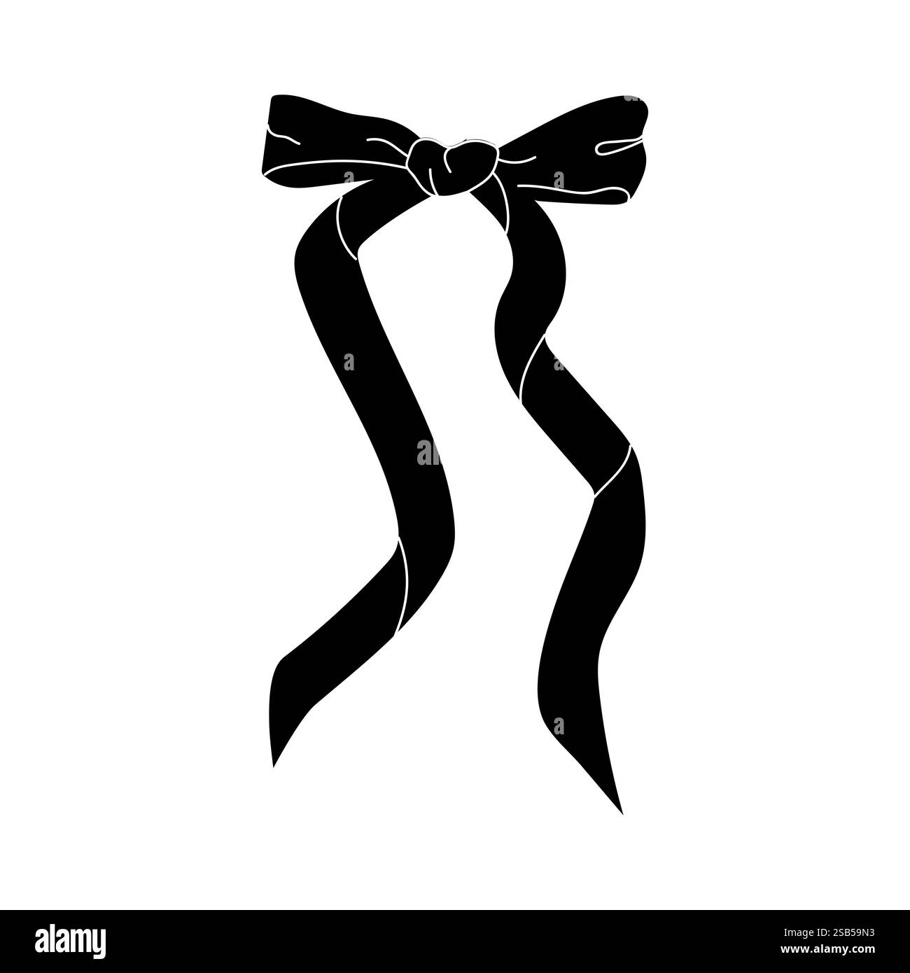 A black ribbon bow is tied with two long tails. Vector illustration ...