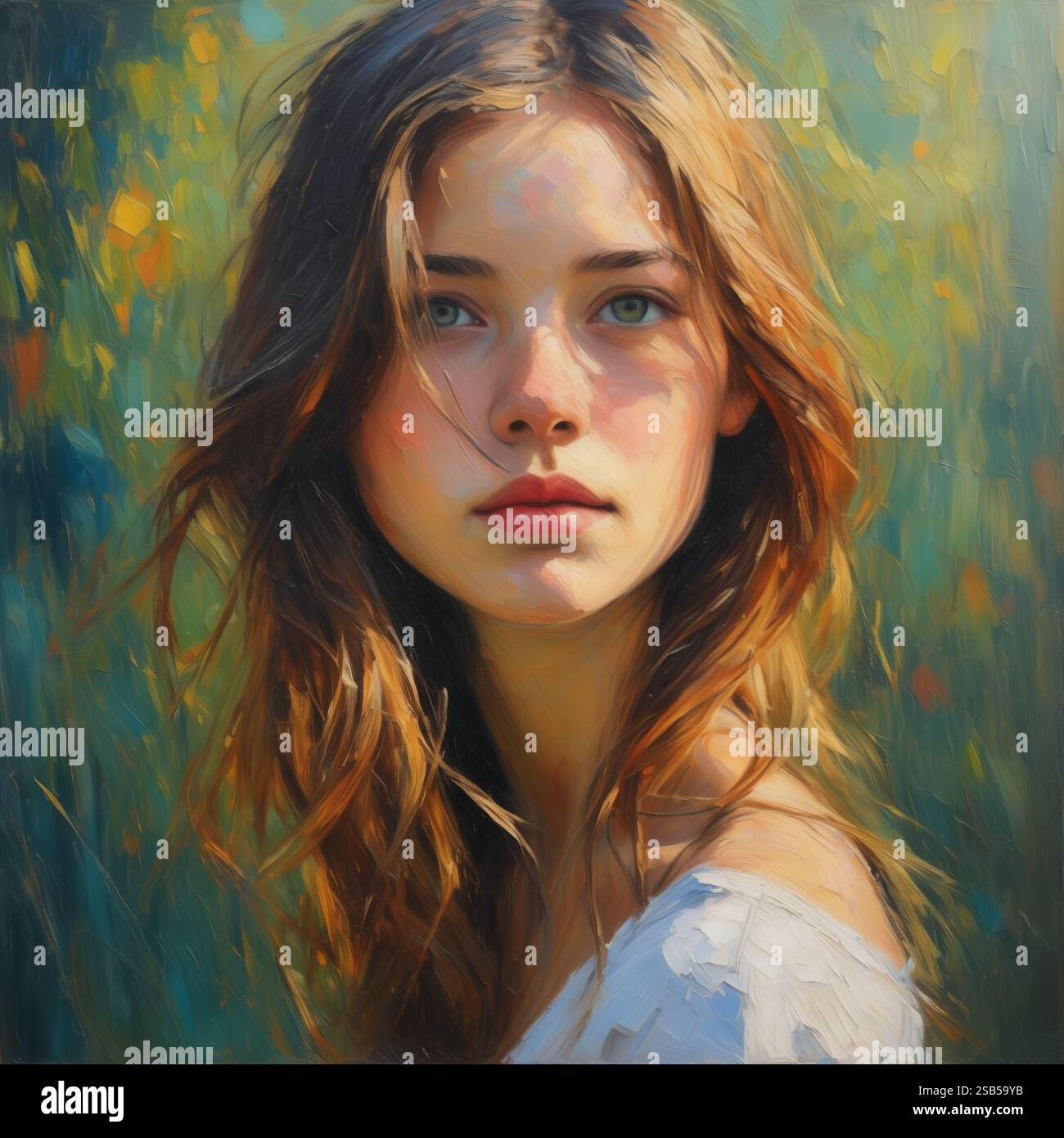 Illustration portrait of girl in impressionist style, free brush and ...