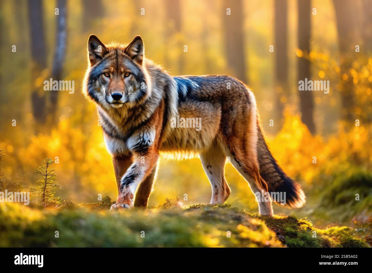 Wolf in nature in backlight. Wolf on the outskirts of the forest ...
