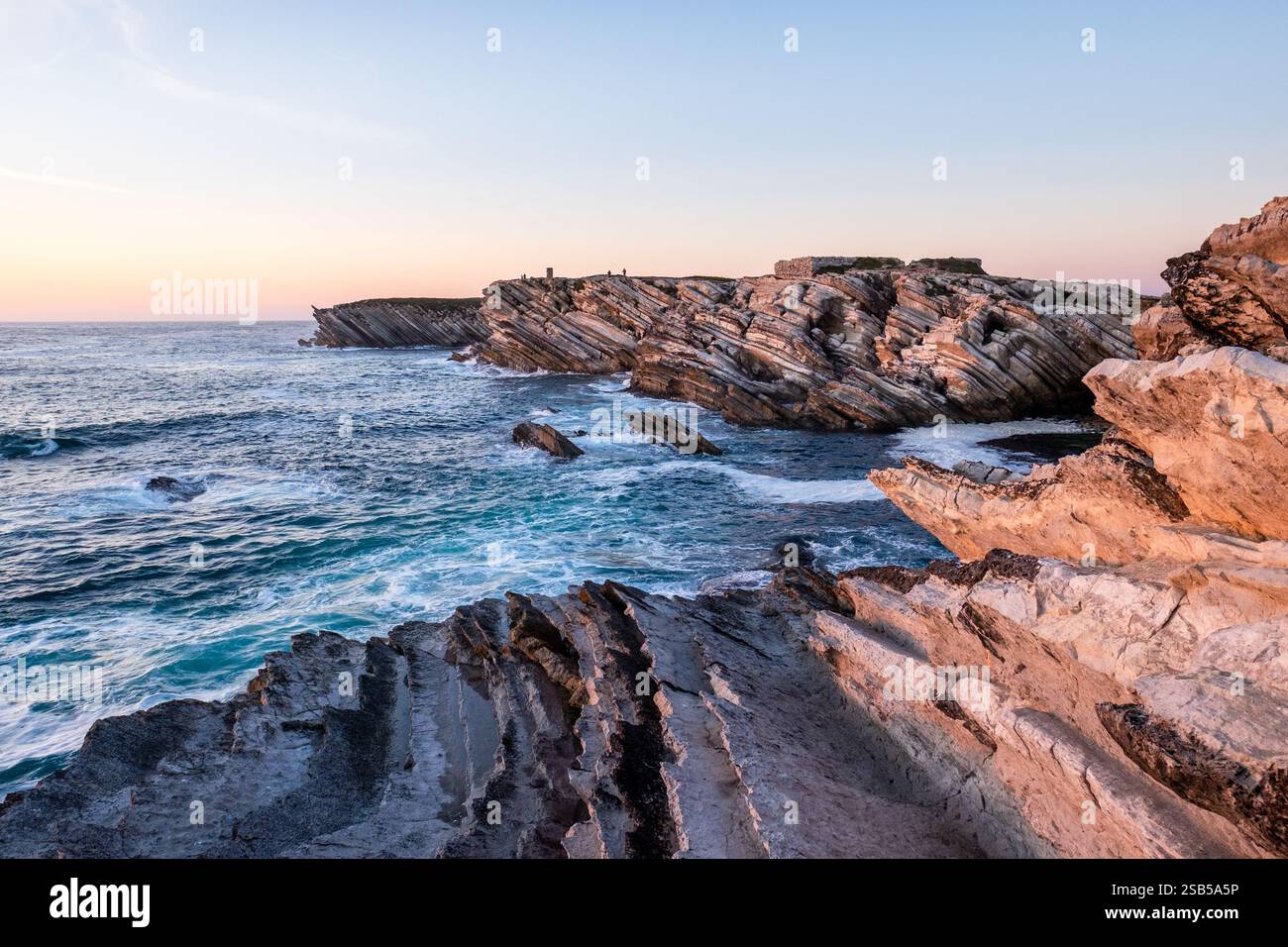 Vestigios do Forte at Baleal island with rough seas and sedimentary ...