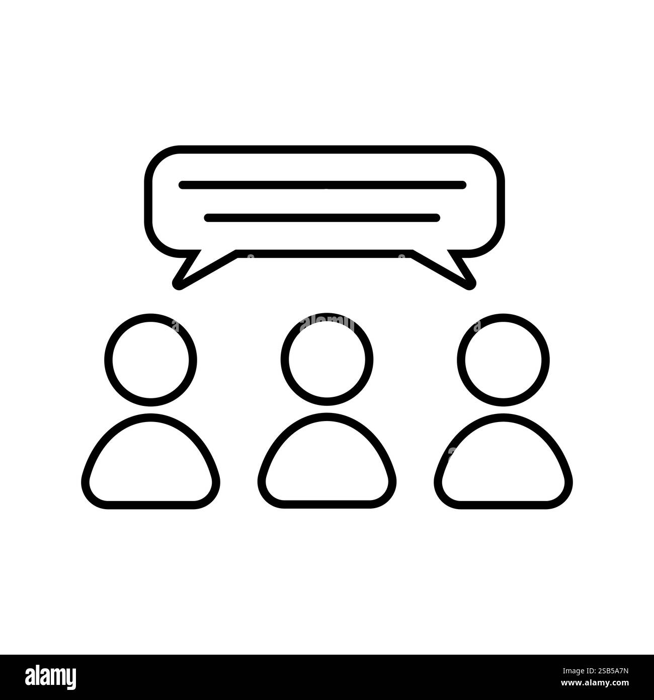 Three people are depicted as simple figures, with a speech bubble above ...