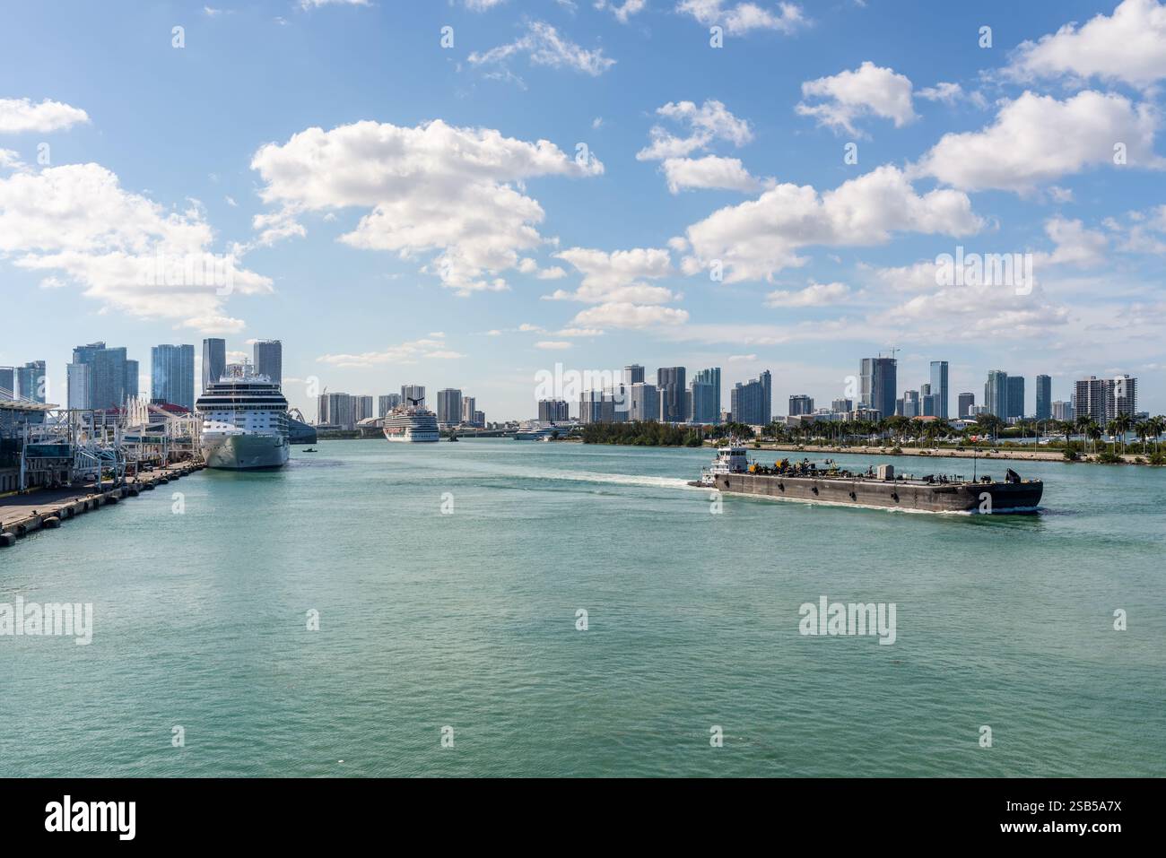 Miami, FL, USA - March 31, 2024: A view of the Miami port shows ...