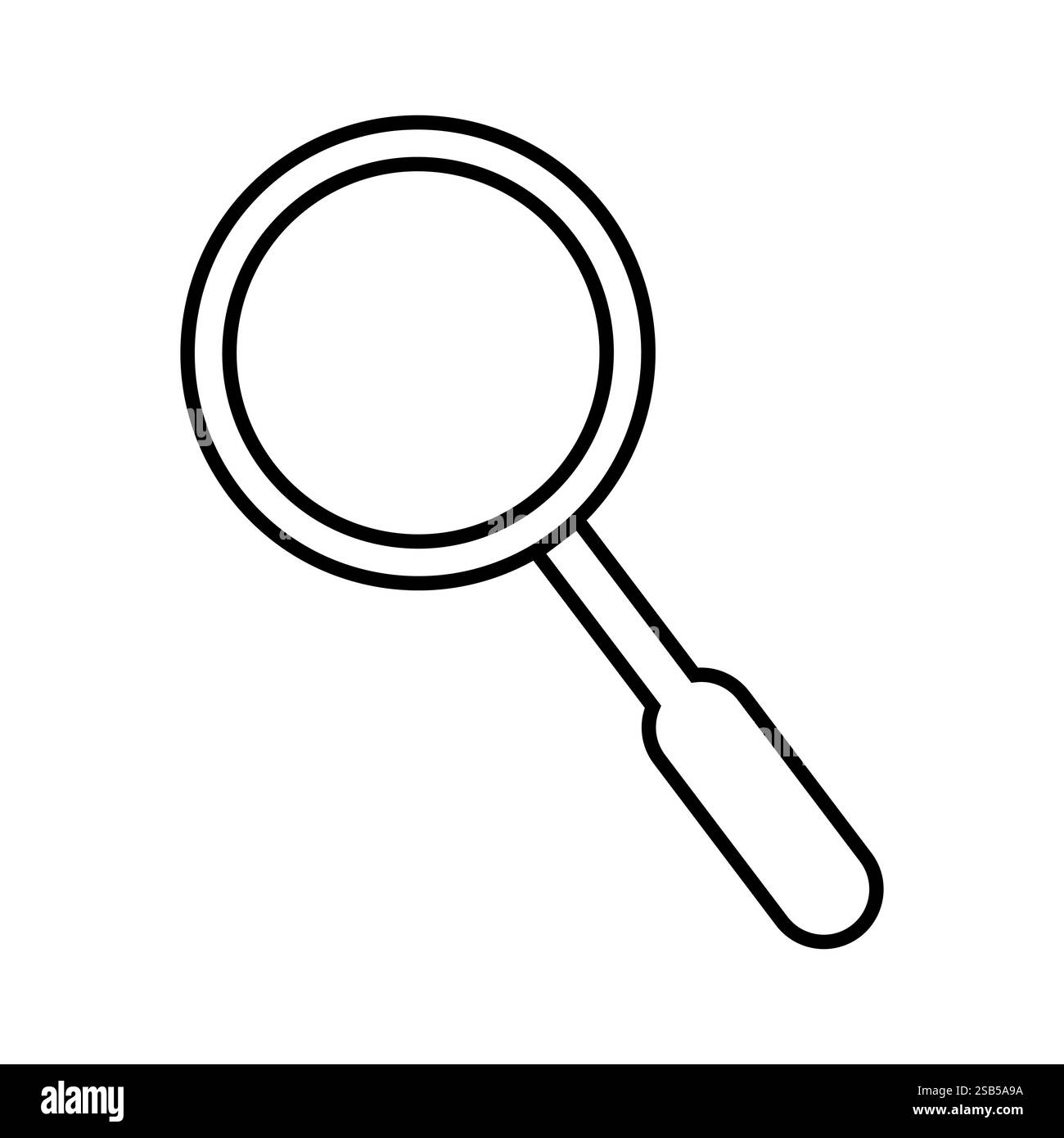 A black and white outline of a magnifying glass icon. The lens is ...