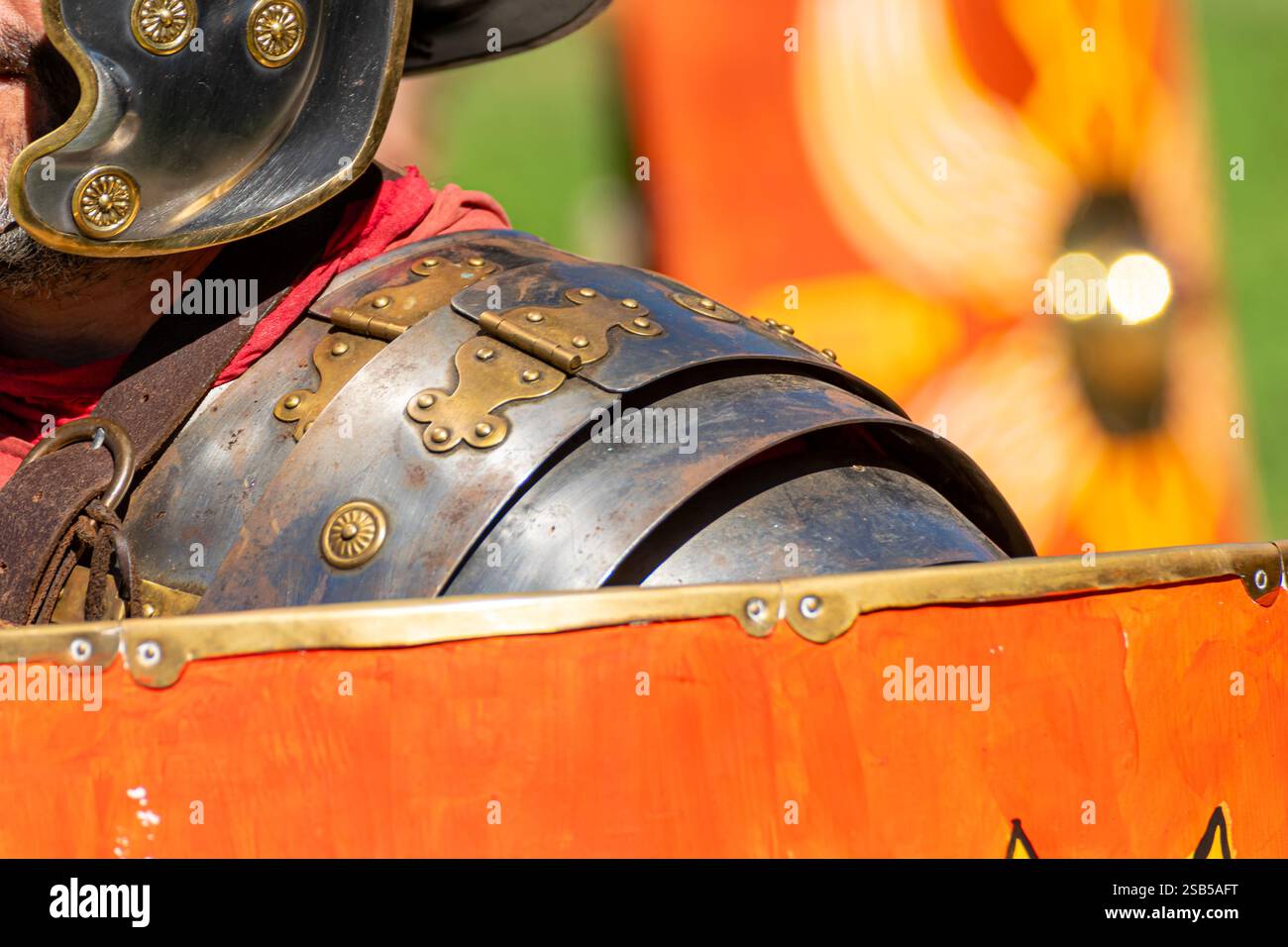 detail of an armour of metal plates and a shield of a Roman legion ...