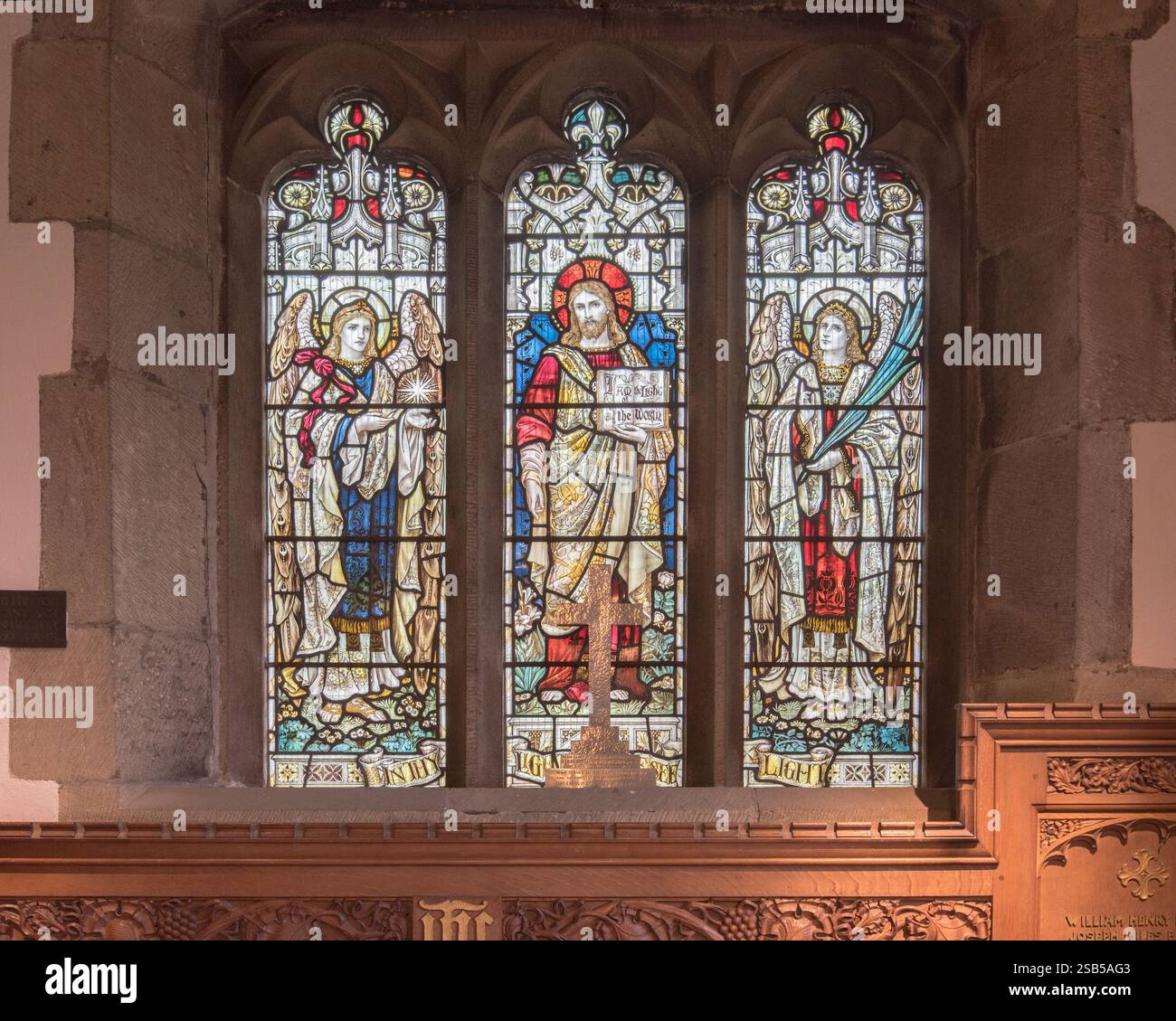 Detail of a stained glass window in the beautiful church of St Akelda ...