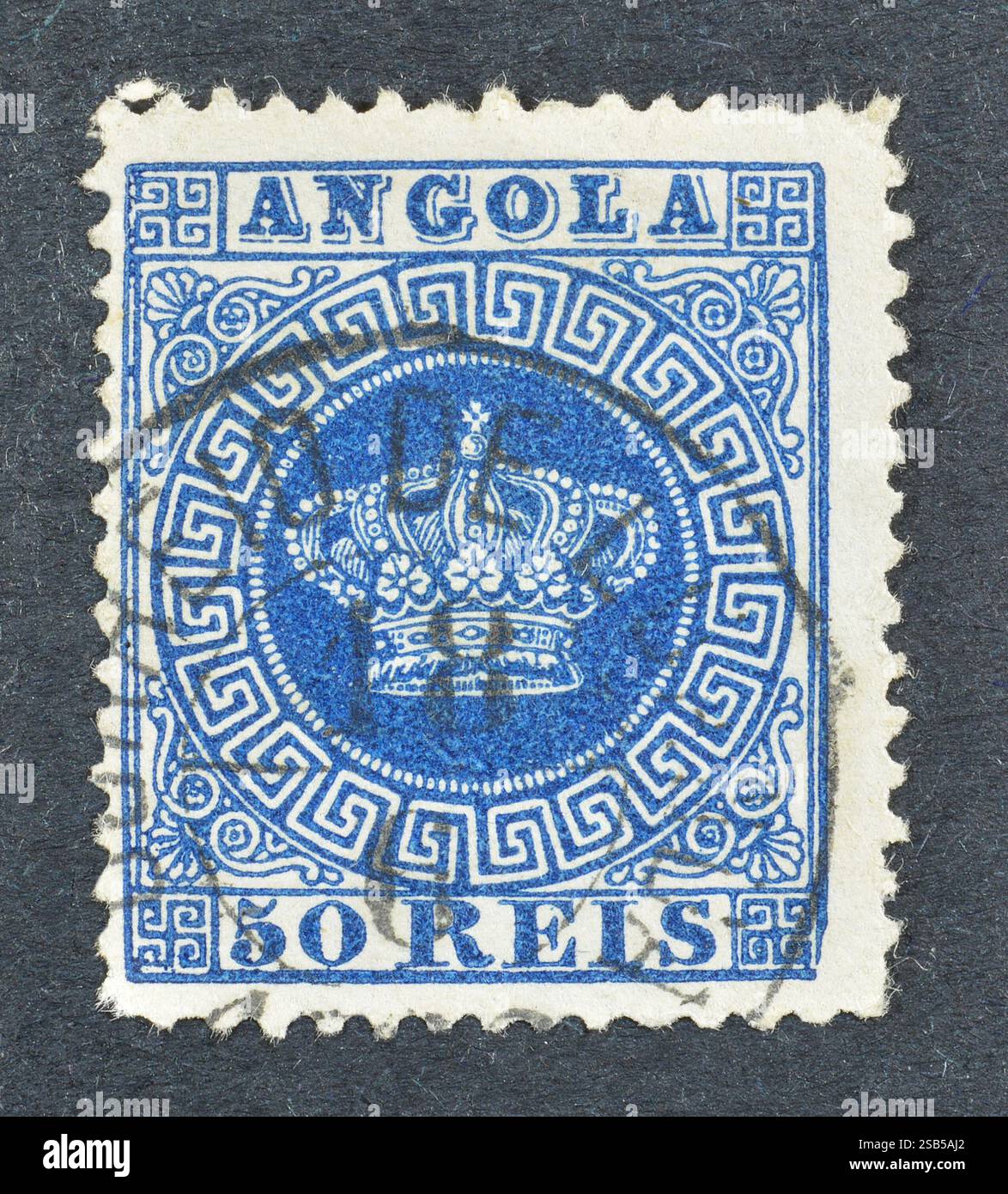 Cancelled postage stamp printed by Angola, that shows Royal Crown ...