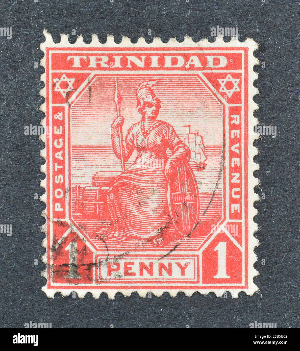 Cancelled postage stamp printed by Trinidad, that shows Seated ...