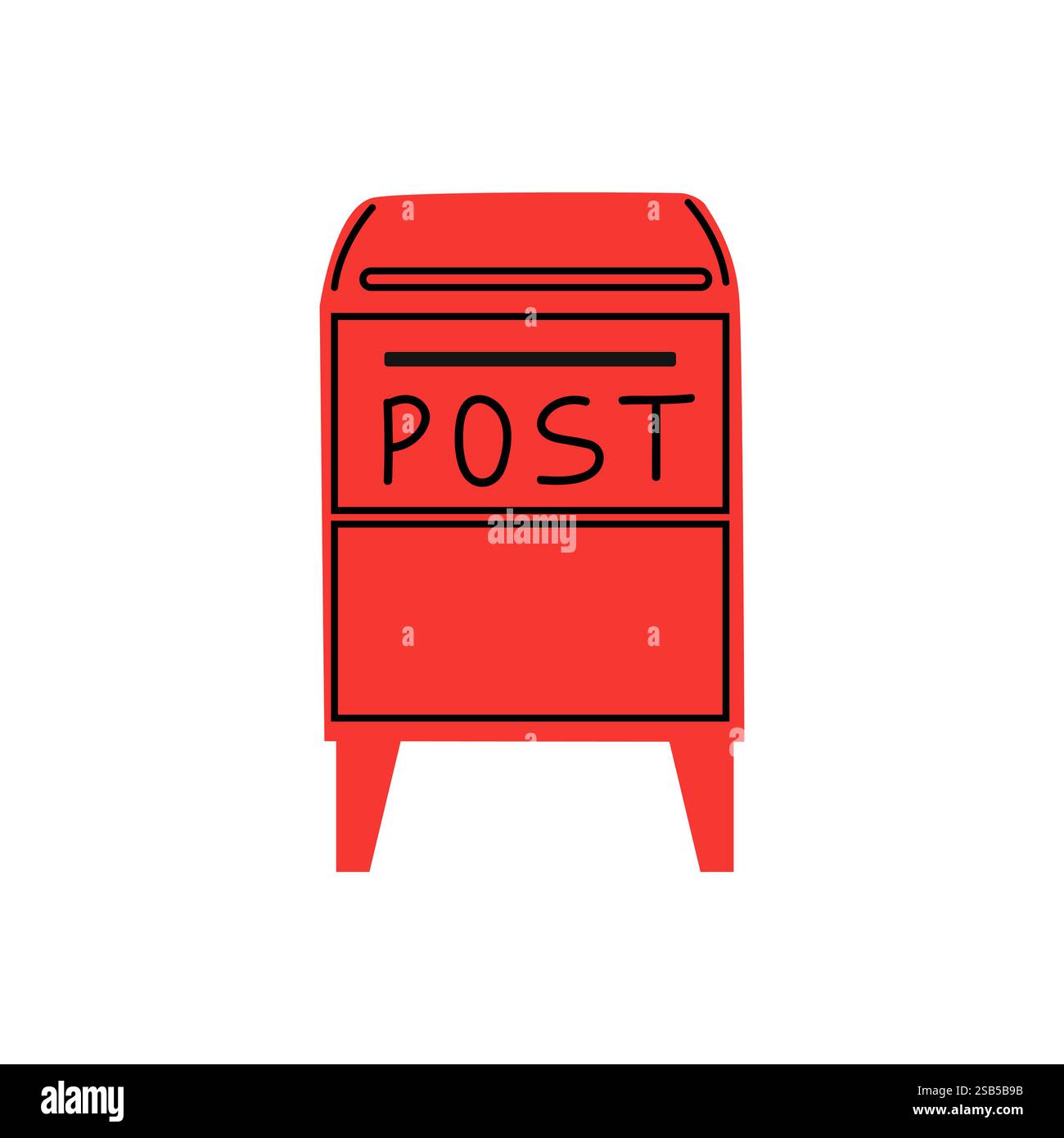 The bright red mailbox is positioned on a sidewalk, easily accessible ...