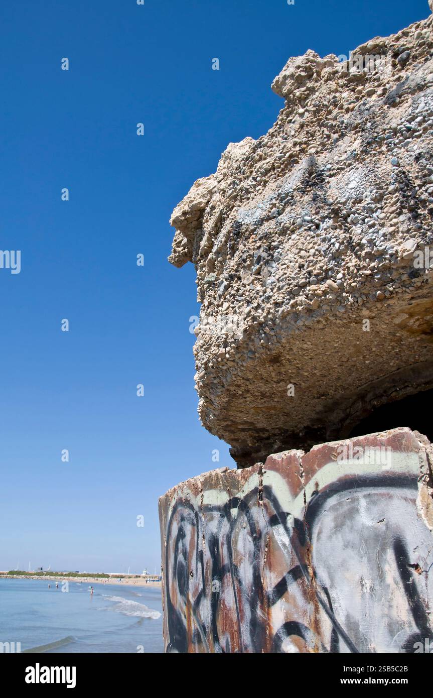 Ruined machine gun nest from the spanish civil war in the beach ...