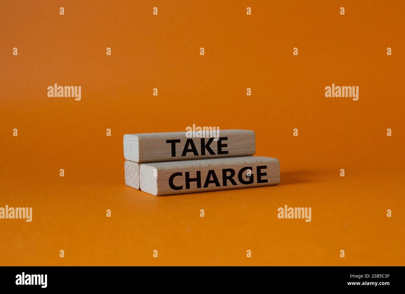 Take charge symbol. Wooden blocks with words Take charge. Beautiful ...