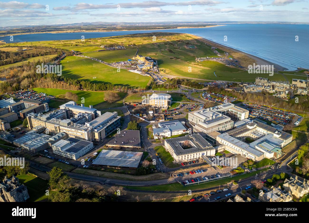 Aerial view of University buildings on campus at St Andrews University ...
