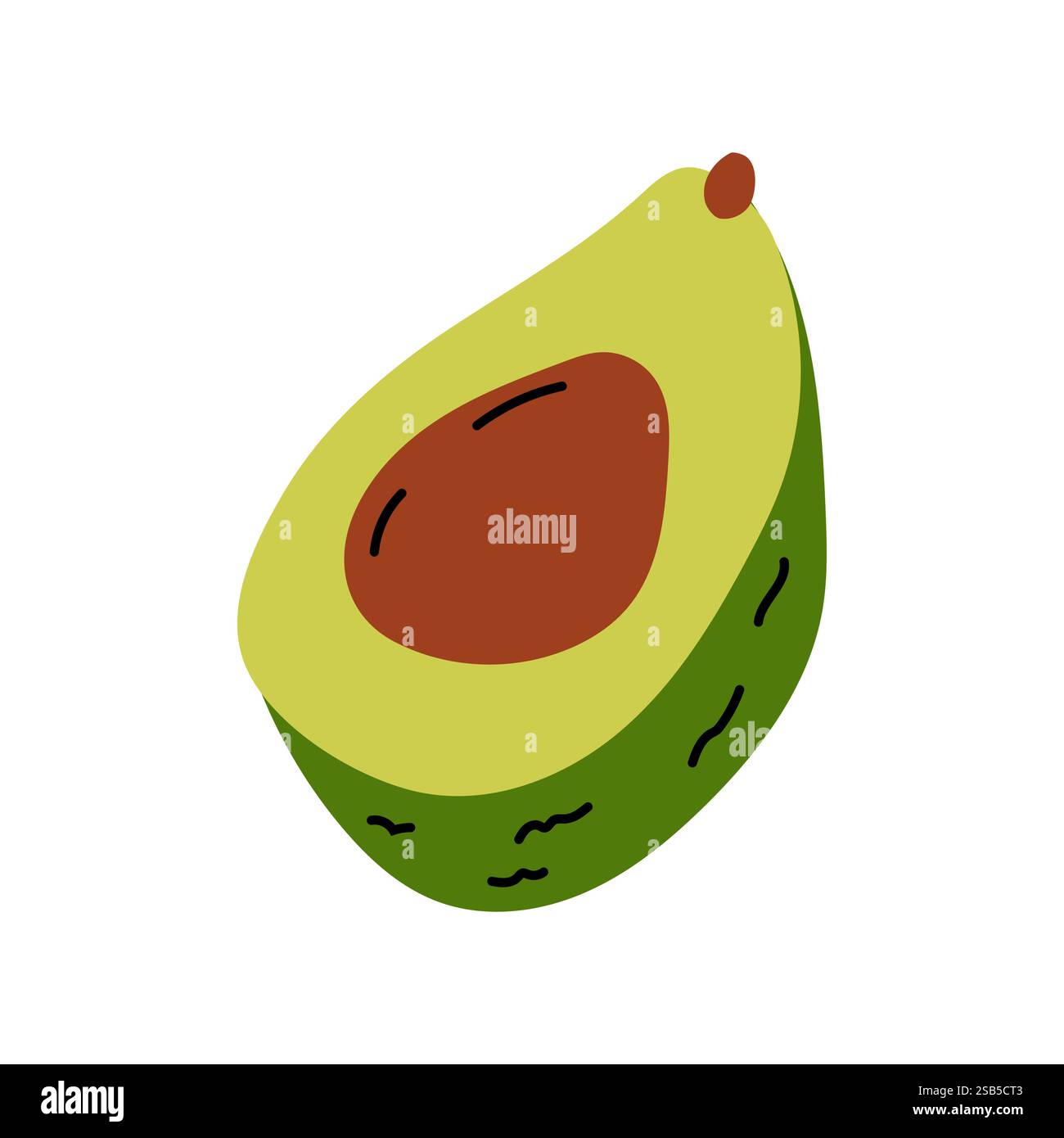 A halved avocado reveals its creamy green flesh surrounding a large ...