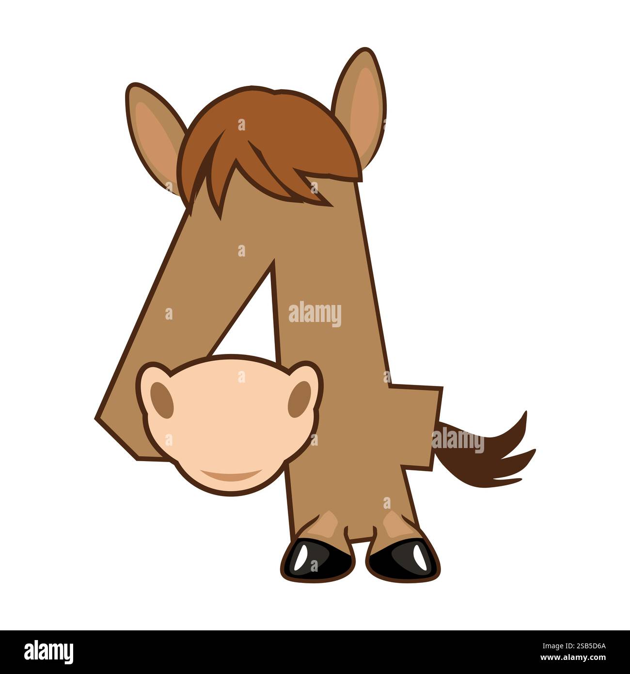 Funny Character Horse Number 4, figure Four. Cartoon of number with a ...