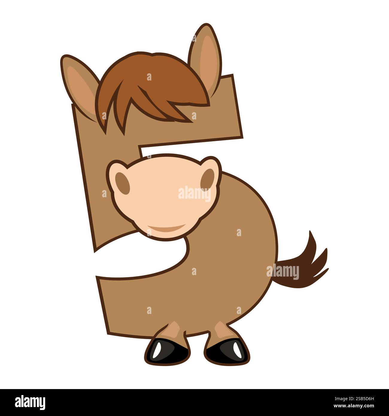 Funny Character Horse Number 5, figure Five. Cartoon of number with a ...