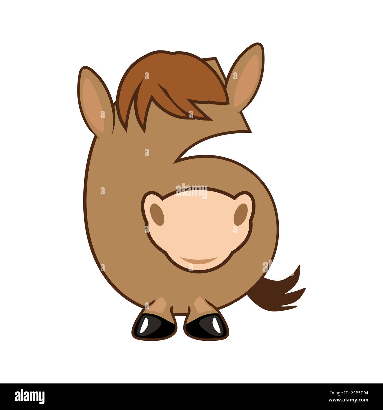 Funny Character Horse Number 6, figure Six. Cartoon of number with a ...