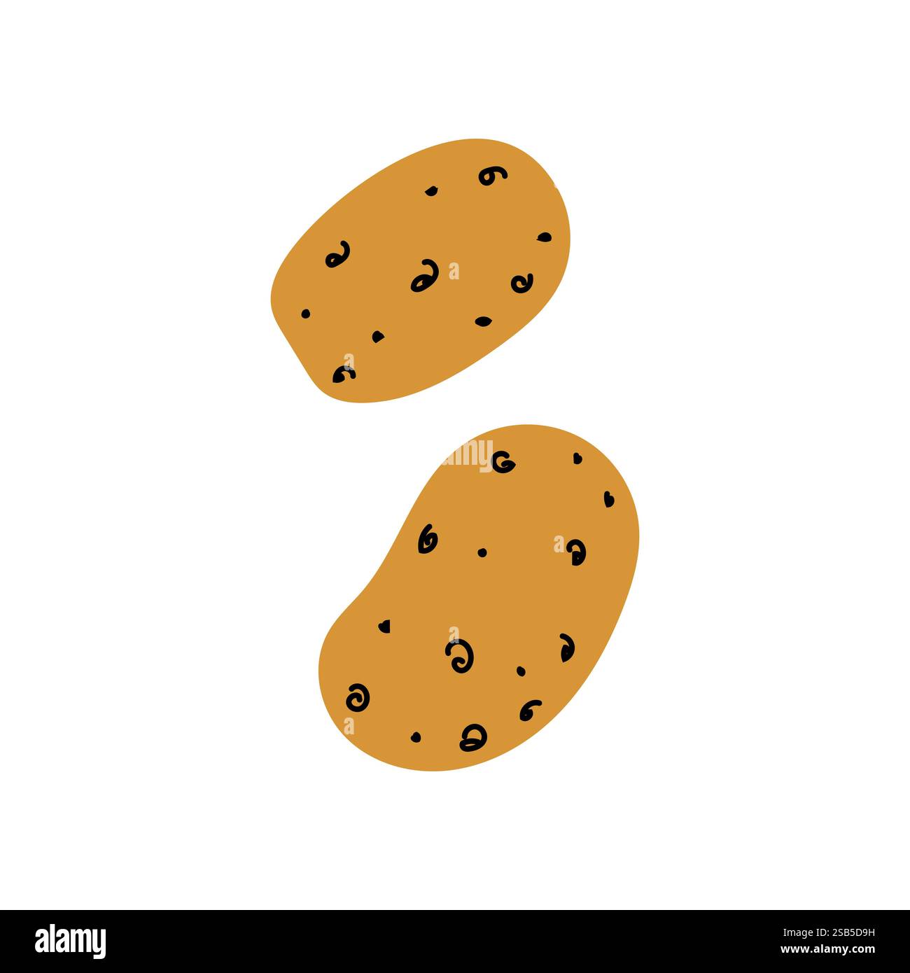 Two cartoon-style potatoes are illustrated with playful swirl patterns ...