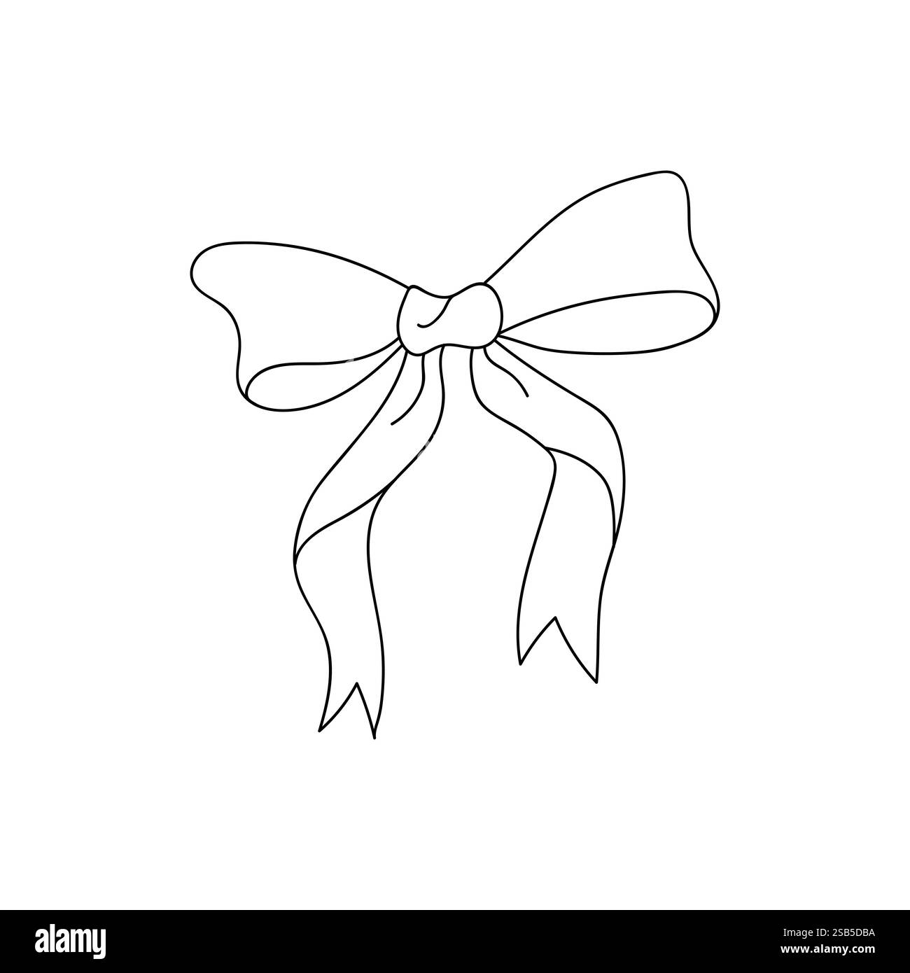 A simple, hand-drawn illustration of a bow with two flowing ribbons ...