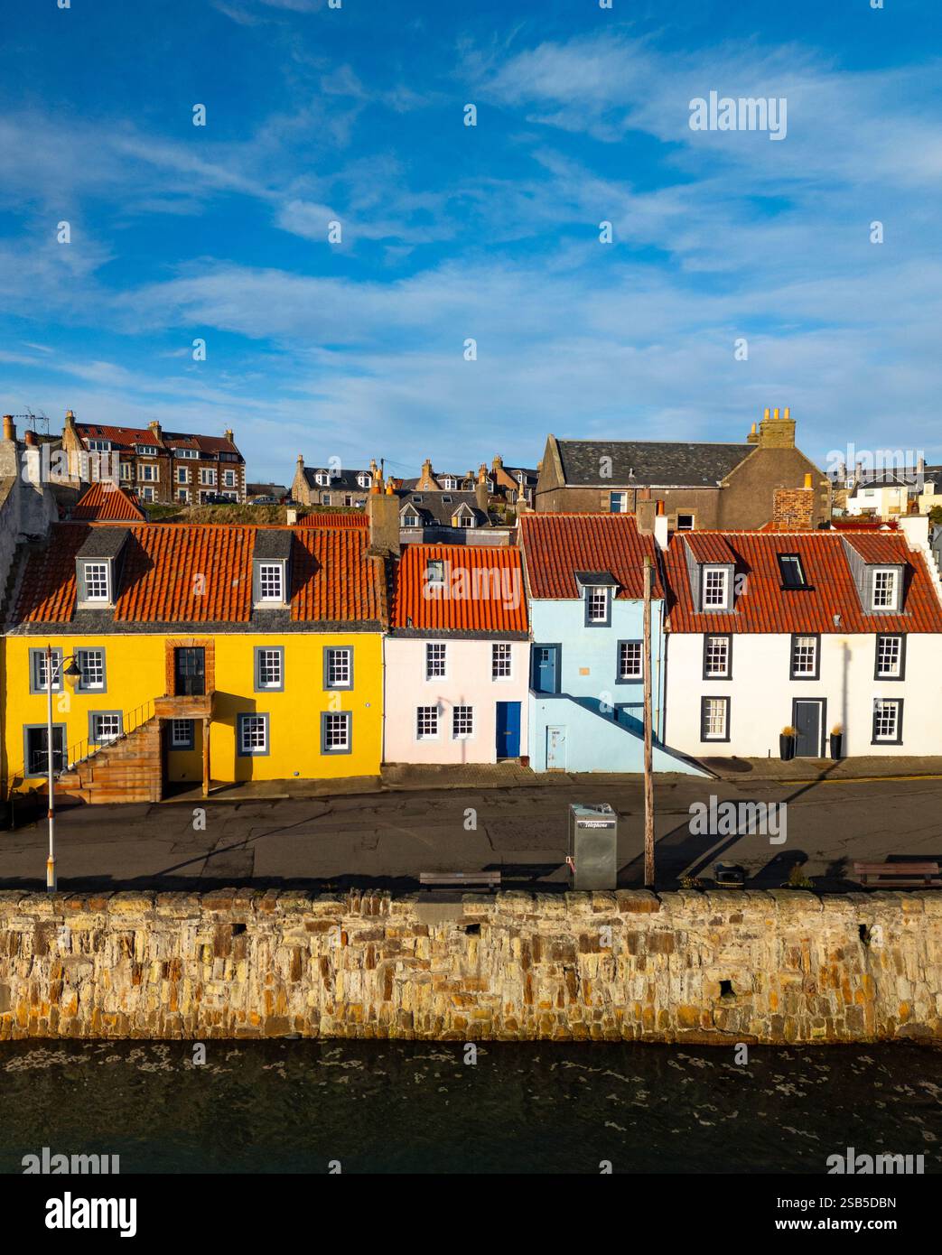 Row of colourful old houses in St Monans fishing village East Neuk of ...