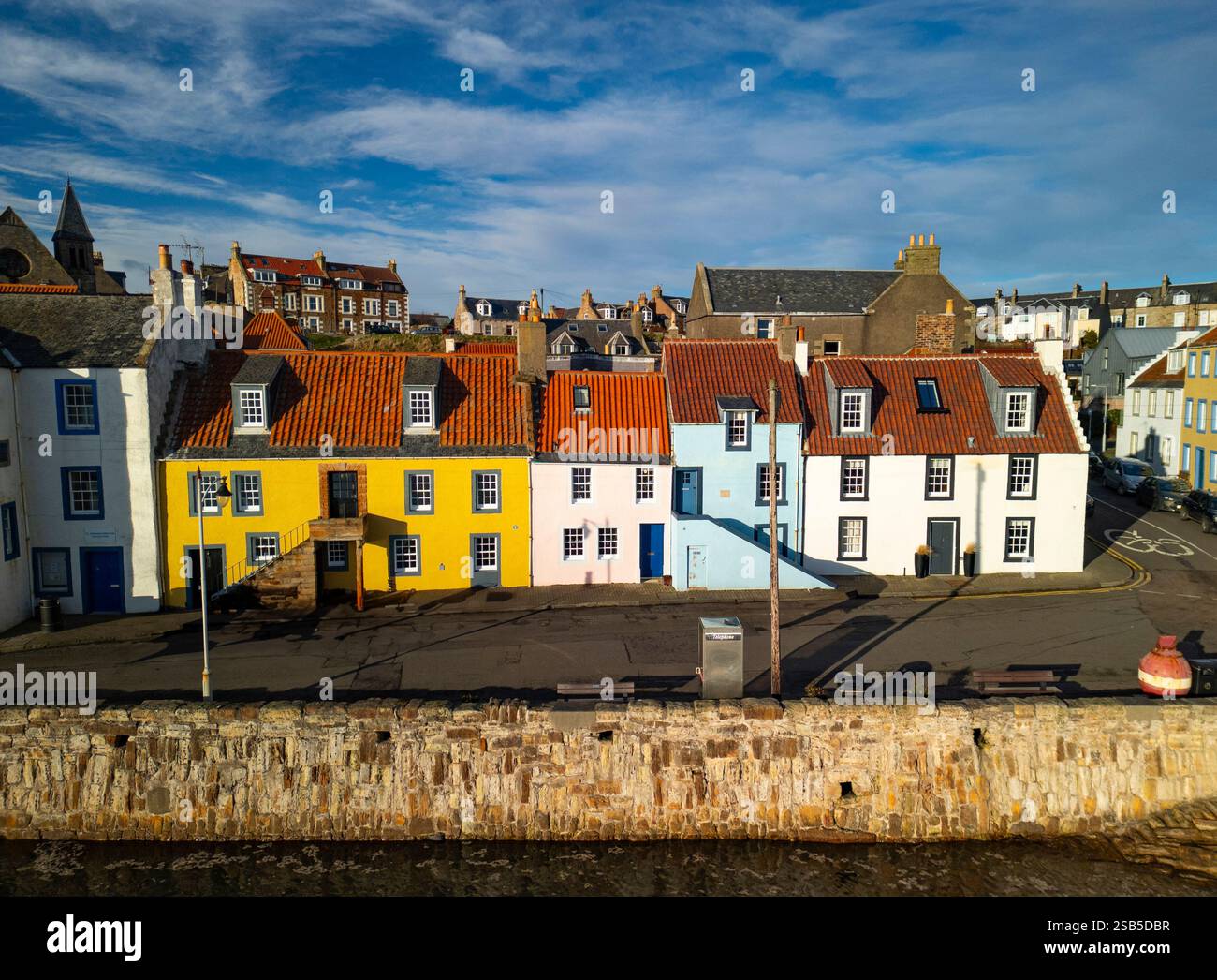 Row of colourful old houses in St Monans fishing village East Neuk of ...