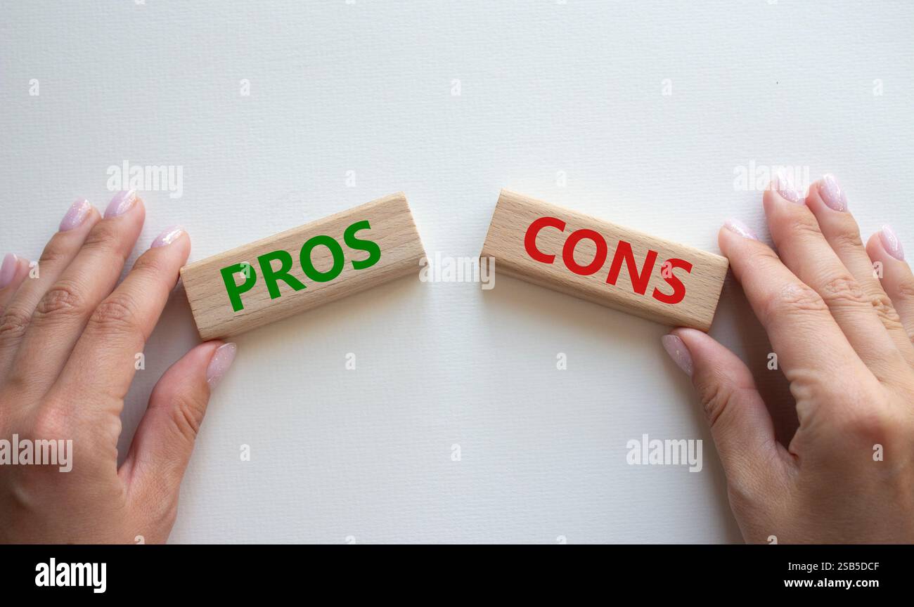 Pros vs Cons symbol. Concept word Pros vs Cons on wooden blocks ...