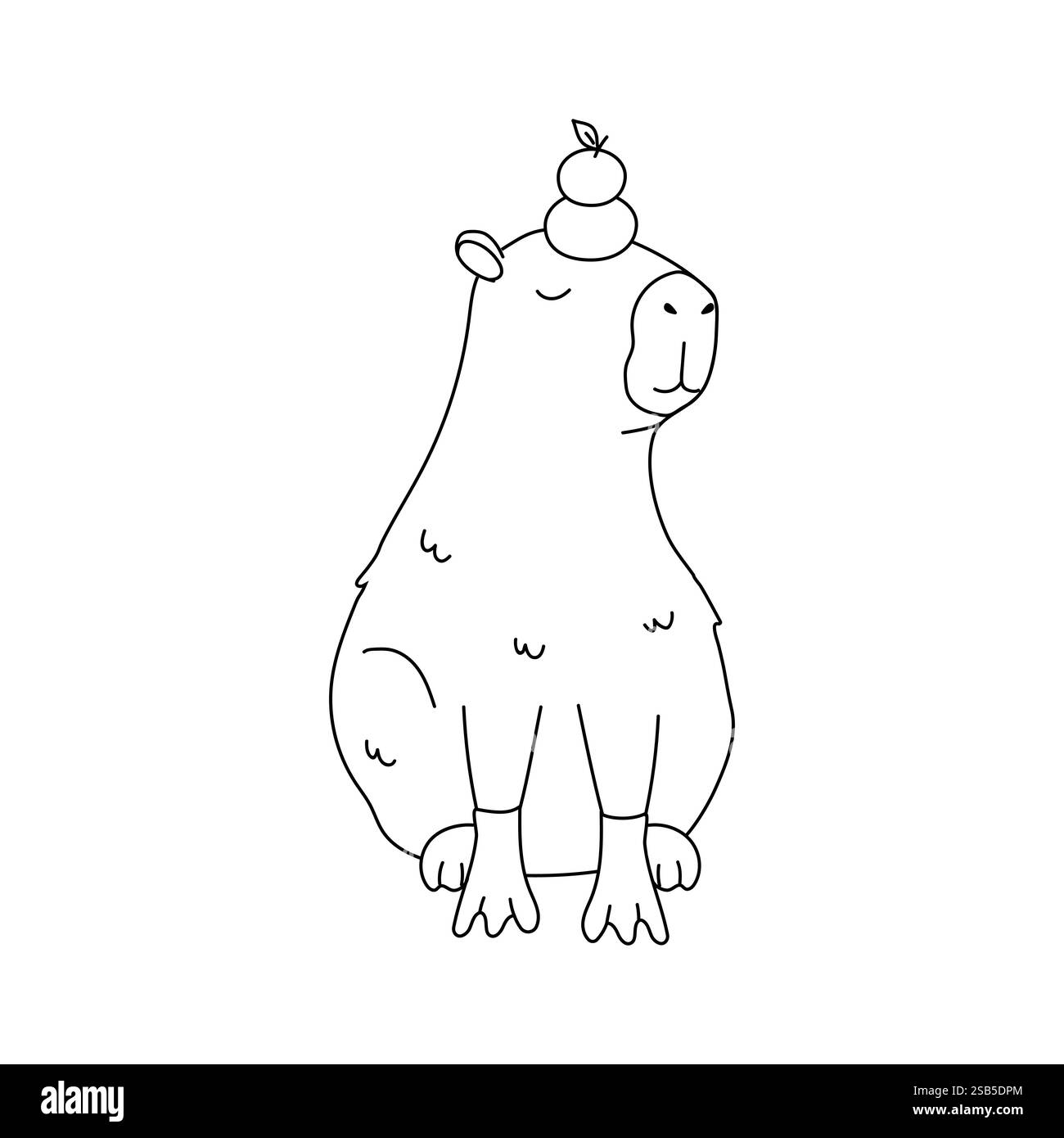 A black and white line drawing of a capybara wearing a hat made of ...