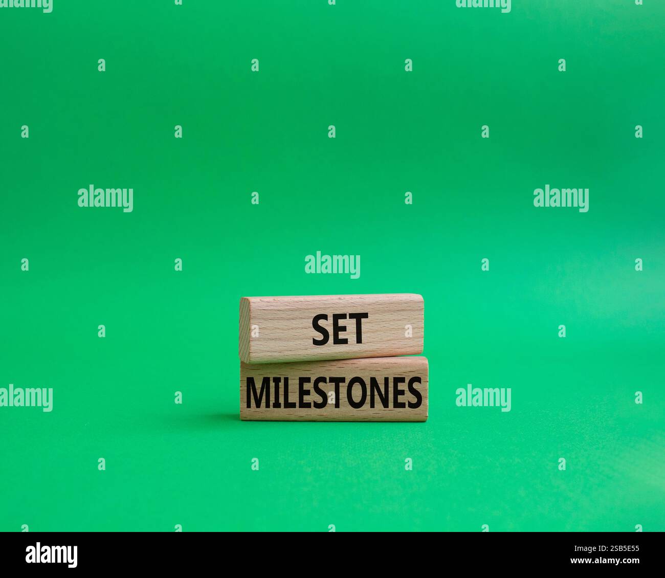Set milestones symbol. Concept word Set milestones on wooden blocks ...