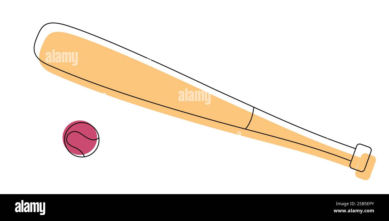 A detailed drawing of a baseball bat and ball, showcasing the essential ...