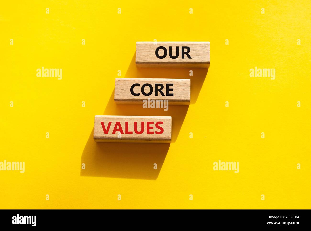 Our core values symbol. Concept words Our core values on wooden blocks ...
