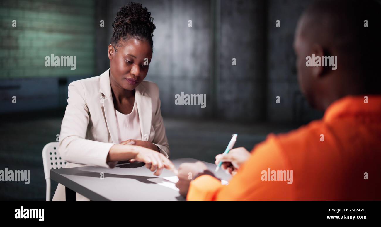 Man Signing Plea Of Guilty In Prison. Police Investigator In ...
