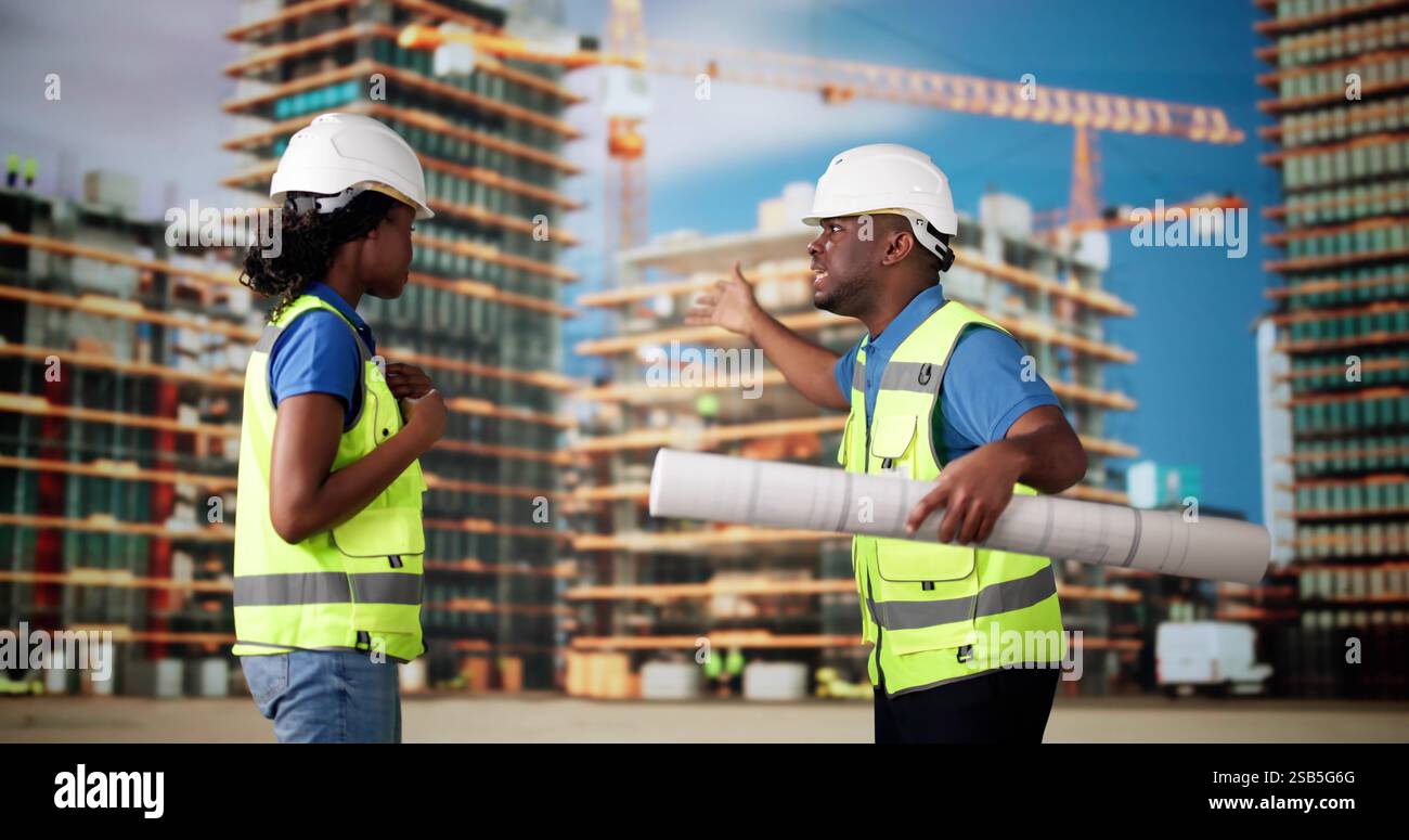 Angry Bullying Boss Having Argument With Employee At Construction Site ...