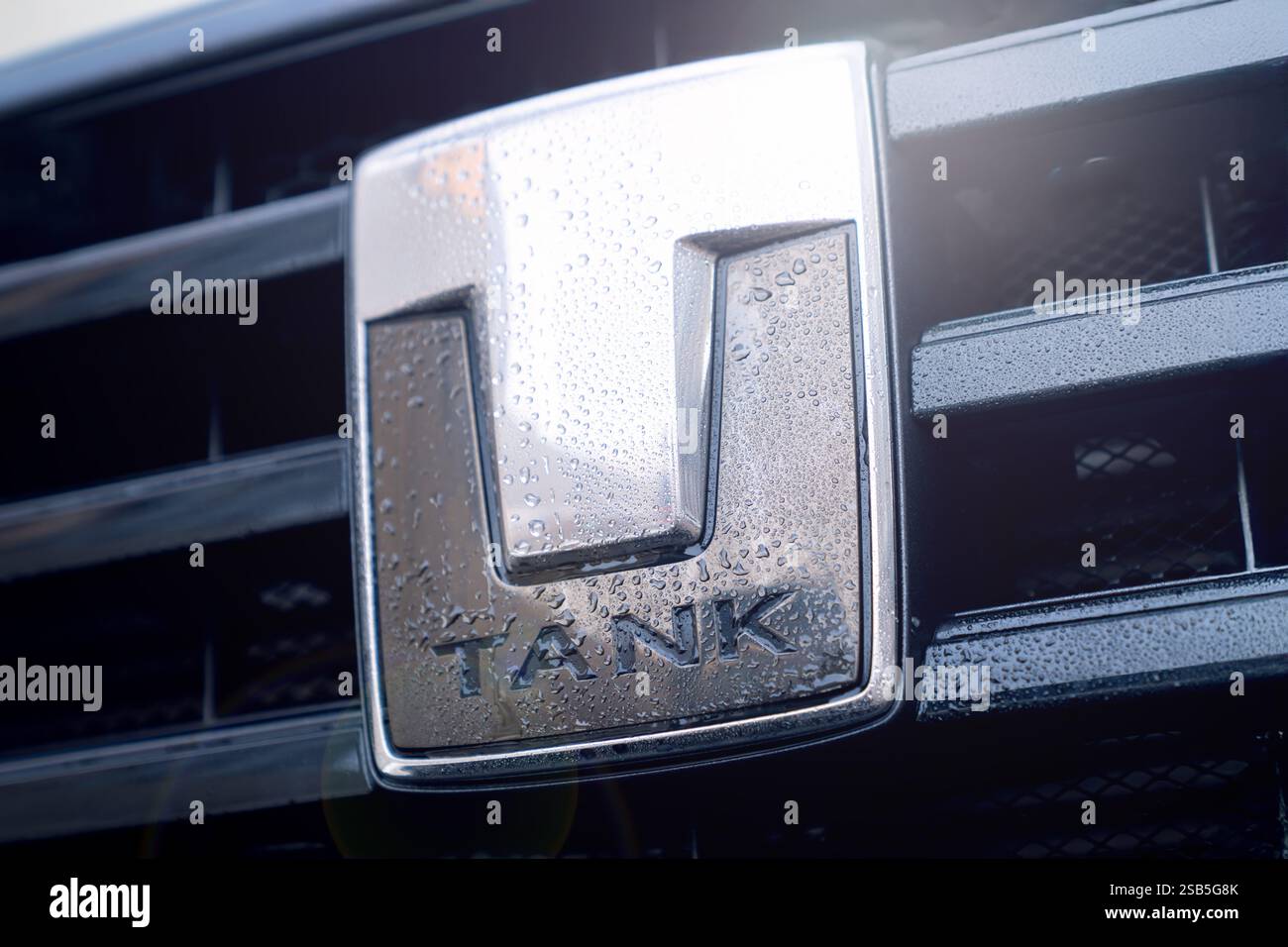Tank car logo close-up. Chinese SUV brand, the new global automaker ...
