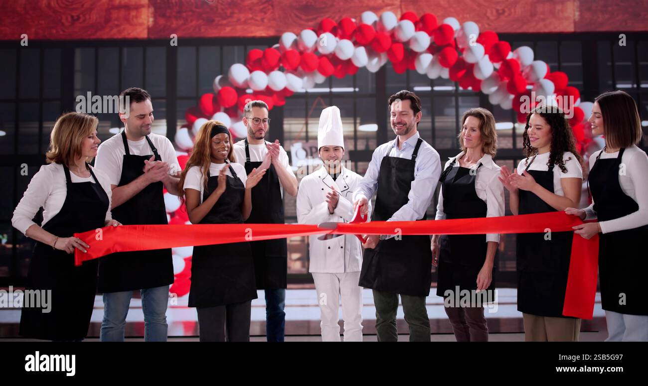 Diverse Team Celebrates Restaurant Opening with Ribbon Cutting Ceremony ...
