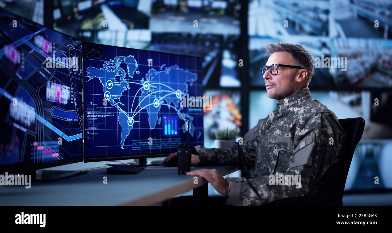 Air Reconnaissance Technology On Computer. World Map Data And Field ...