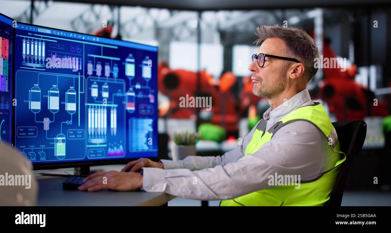 Scada Desktop Software On Computer At Car Manufacturing Line Stock ...