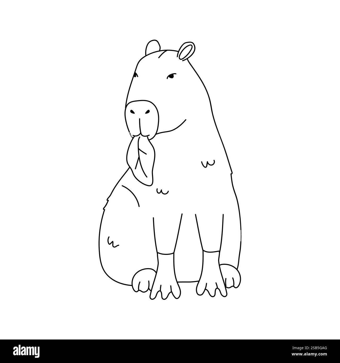 This image is a line drawing of a capybara sitting down. The capybara ...