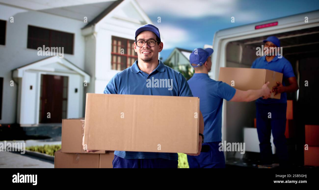 Professional Mover Relocating House with Team, diverse group approved ...